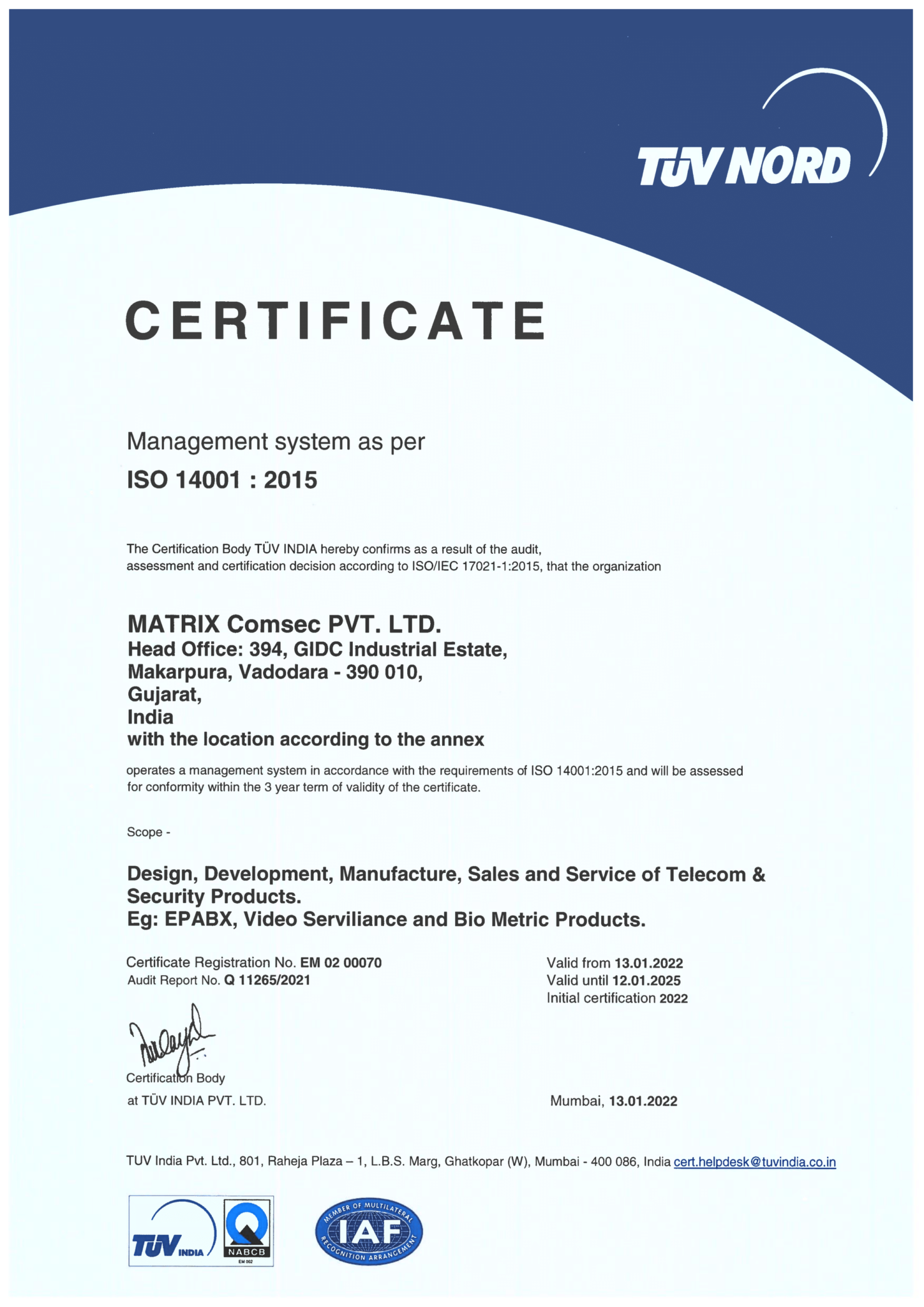 Certificates - Matrix Comsec